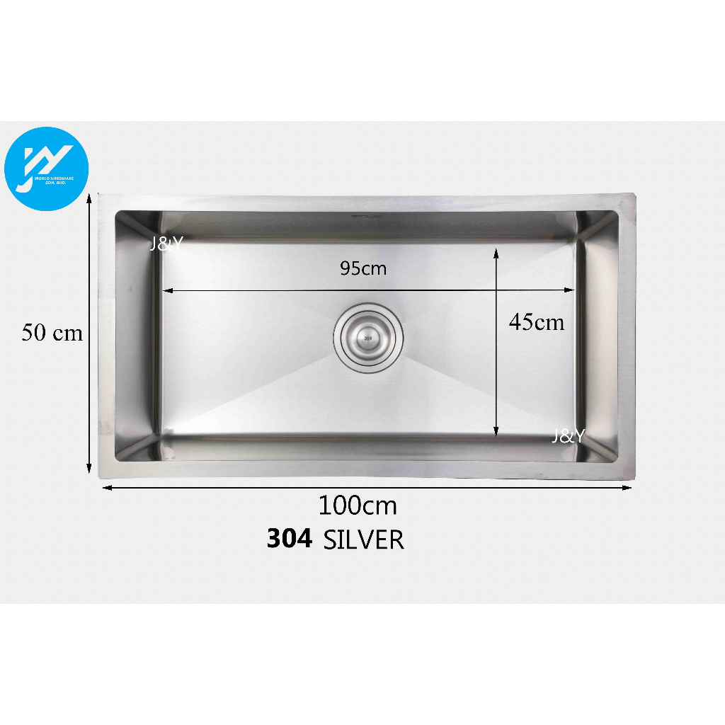304 Stainless Steel 100CM Kitchen Handmake High End Sink Sinki Dapur ...