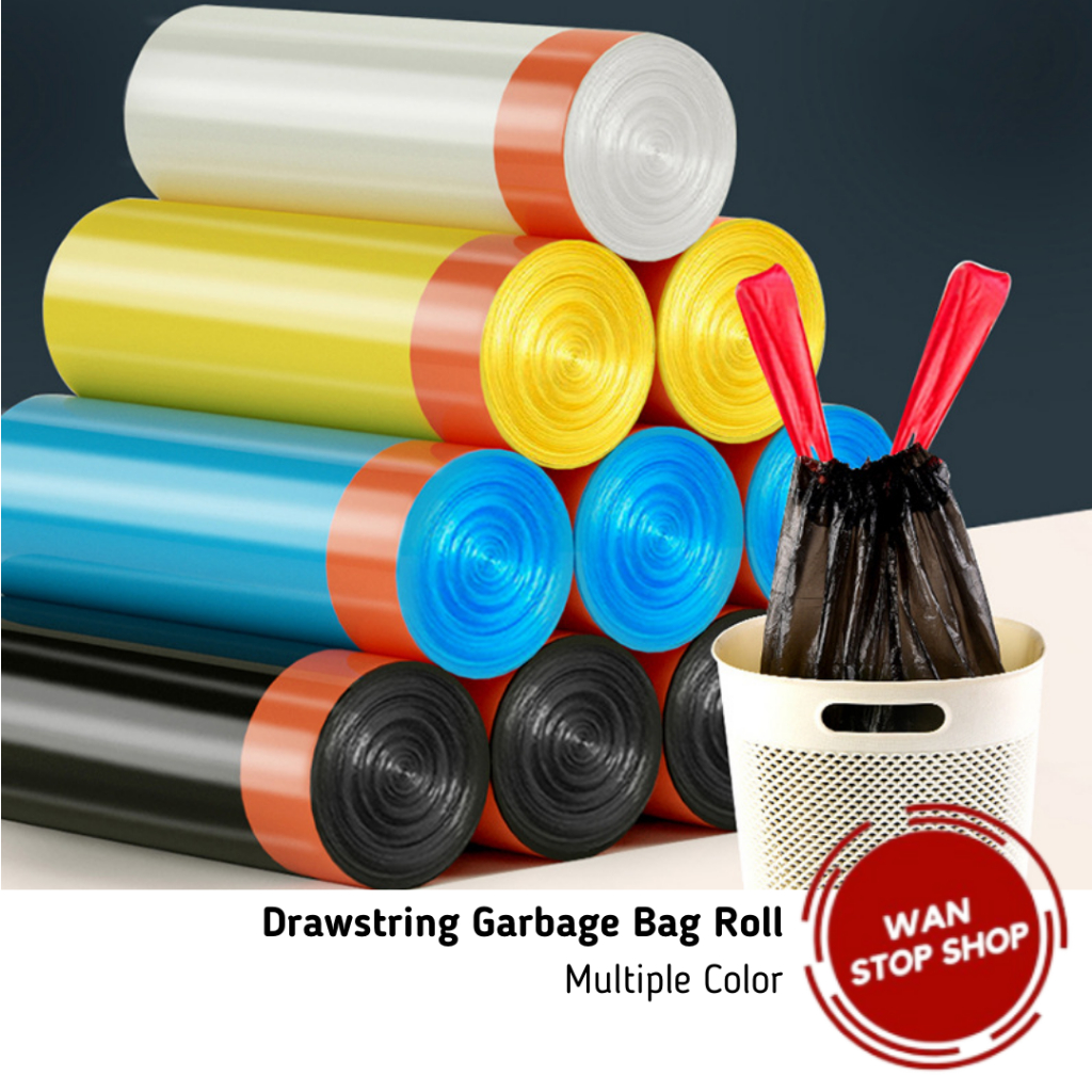 45cmx50cm 15pcs 1Roll Plastic Garbage Bag With Easy Pull Drawstring ...