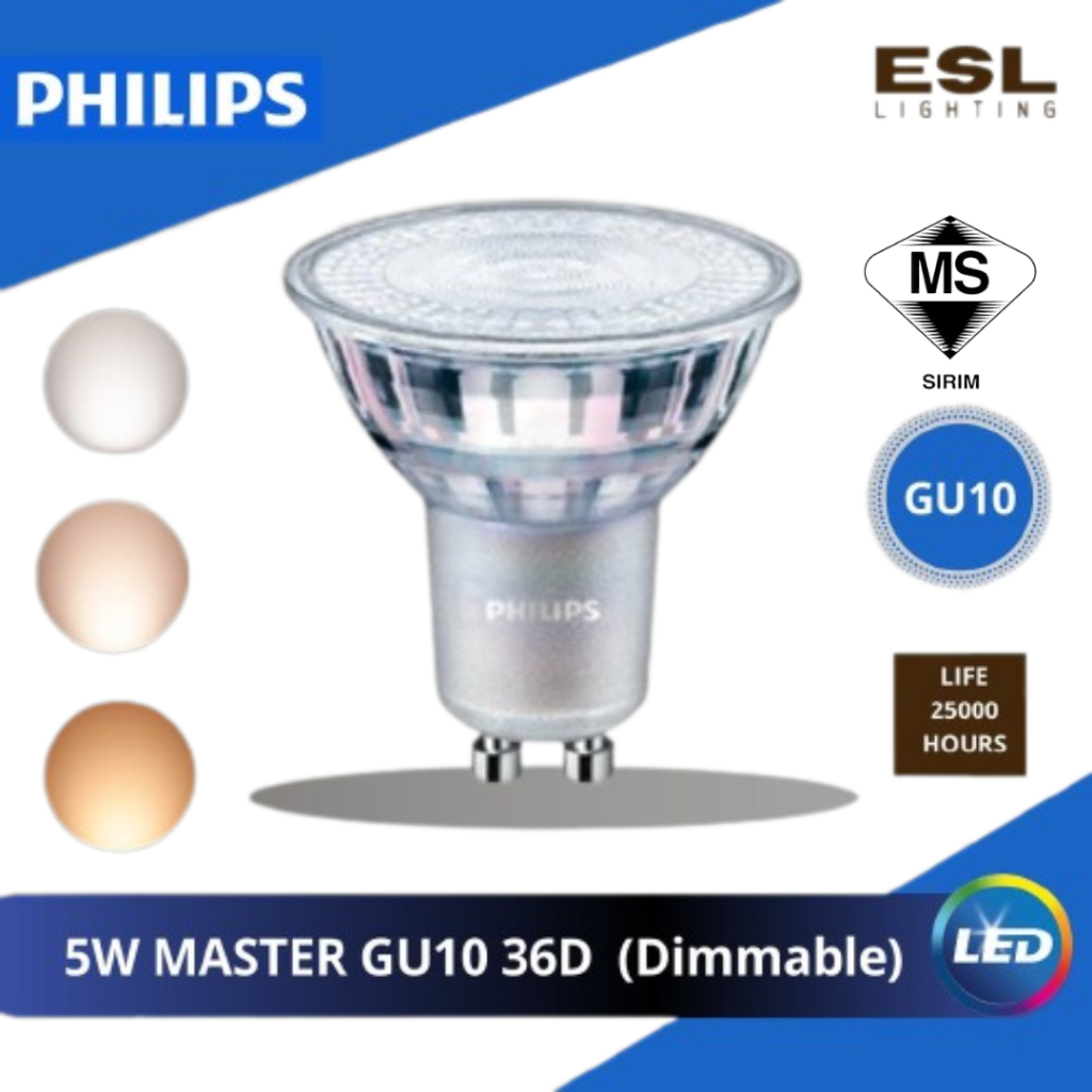 ESL LIGHTING PHILIPS 5W Master GU10 Home Lighting 36D Bulb 0.8 Power ...