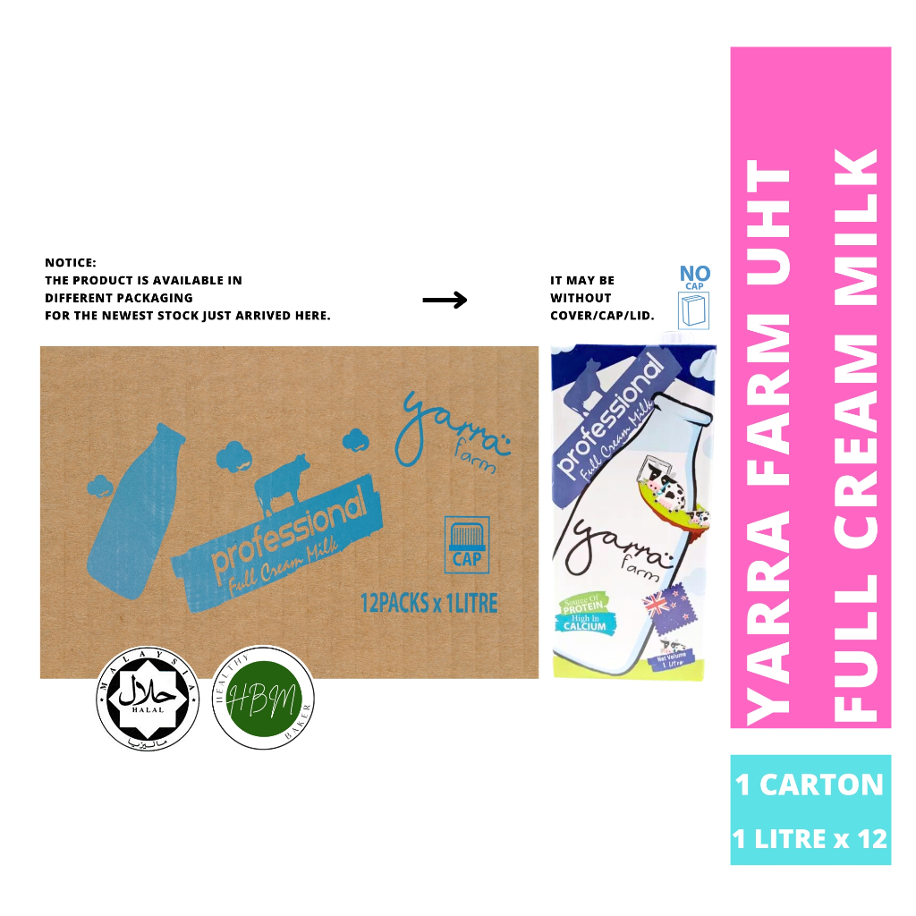 Yarra Farm UHT Full Cream Milk Carton 1 Litre x 12 Packs / Farm Fresh ...
