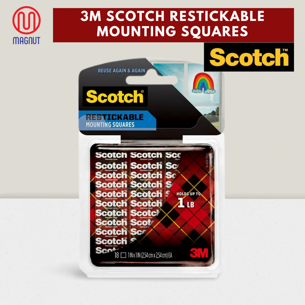 3M Scotch® Restickables Clear Mounting Squares, 2.54cm x 2.54cm 18's ...