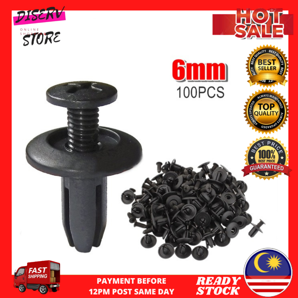100pcs Car Clip Plastic Bumper Fender Rivet Bonet 6mm Skru Plastik Klip ...
