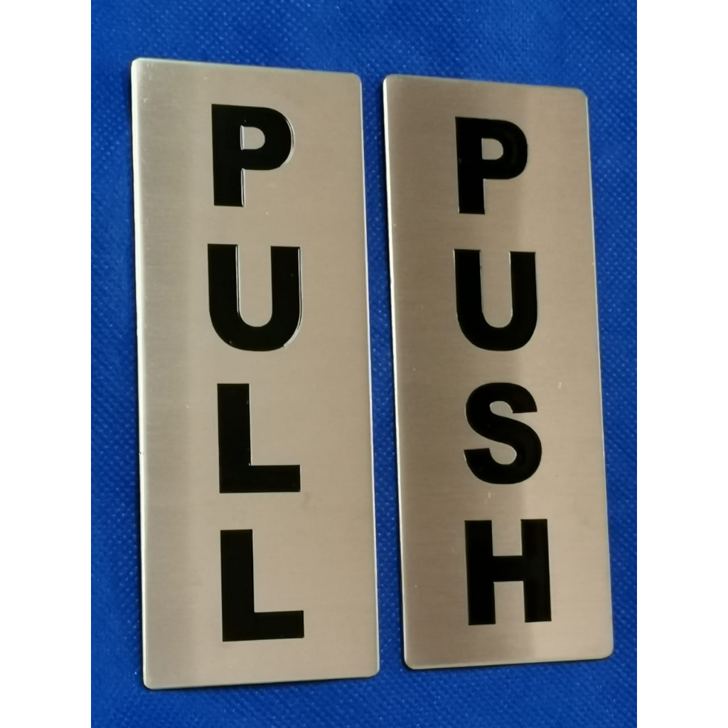 Stainless Steel (Hairline) Push and Pull Door Sign [ 1 Set ] Size: 5cm ...
