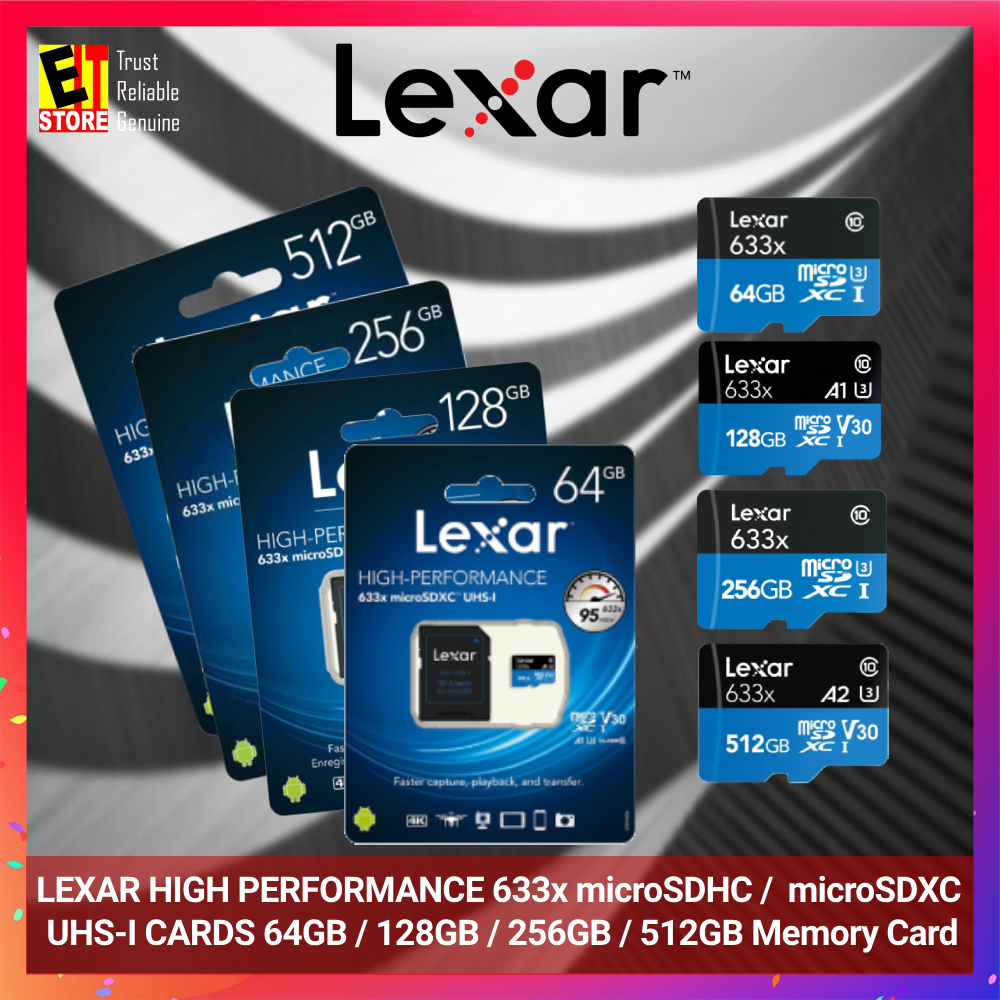 LEXAR HIGH PERFORMANCE 633x microSDHC / microSDXC UHS-I CARDS 128GB / 256GB / 512GB Memory Card ...