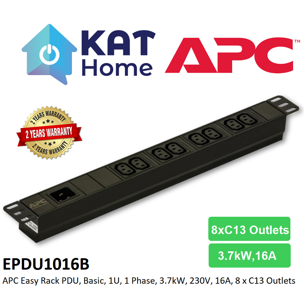 APC EASY RACK PDU EPDU1016B , BASIC, 1U, 1 PHASE, 3.7KW, 230V, 16A 8 X C13 OUTLETS, IEC60320 C20 ...
