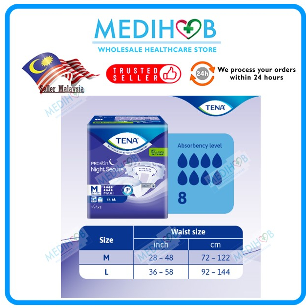 TENA PROskin Night Secure Adult Diaper M (9s) / L (8s) | Shopee Malaysia