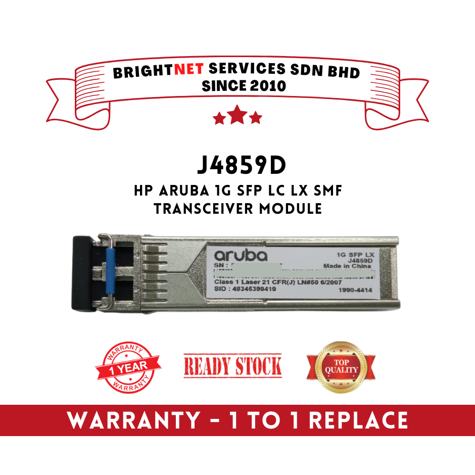 [READY STOCK] HP Aruba J4859D Aruba 1G SFP LC LX (SFP1G-LX) 1330nm 10km LC SMF DOM Transceiver ...