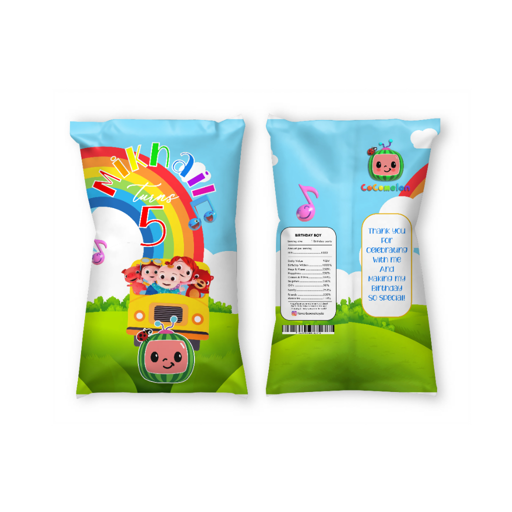Cocomelon Theme Birthday Party Paperbag Bottle Label Stickers Chipsbag ...