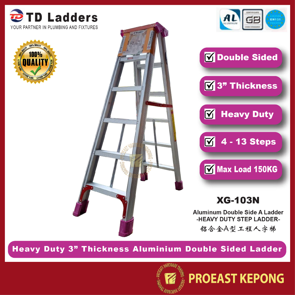 TD [ XG-103N ] HEAVY DUTY Aluminum Double Side A Ladder - 3" Thickness ...
