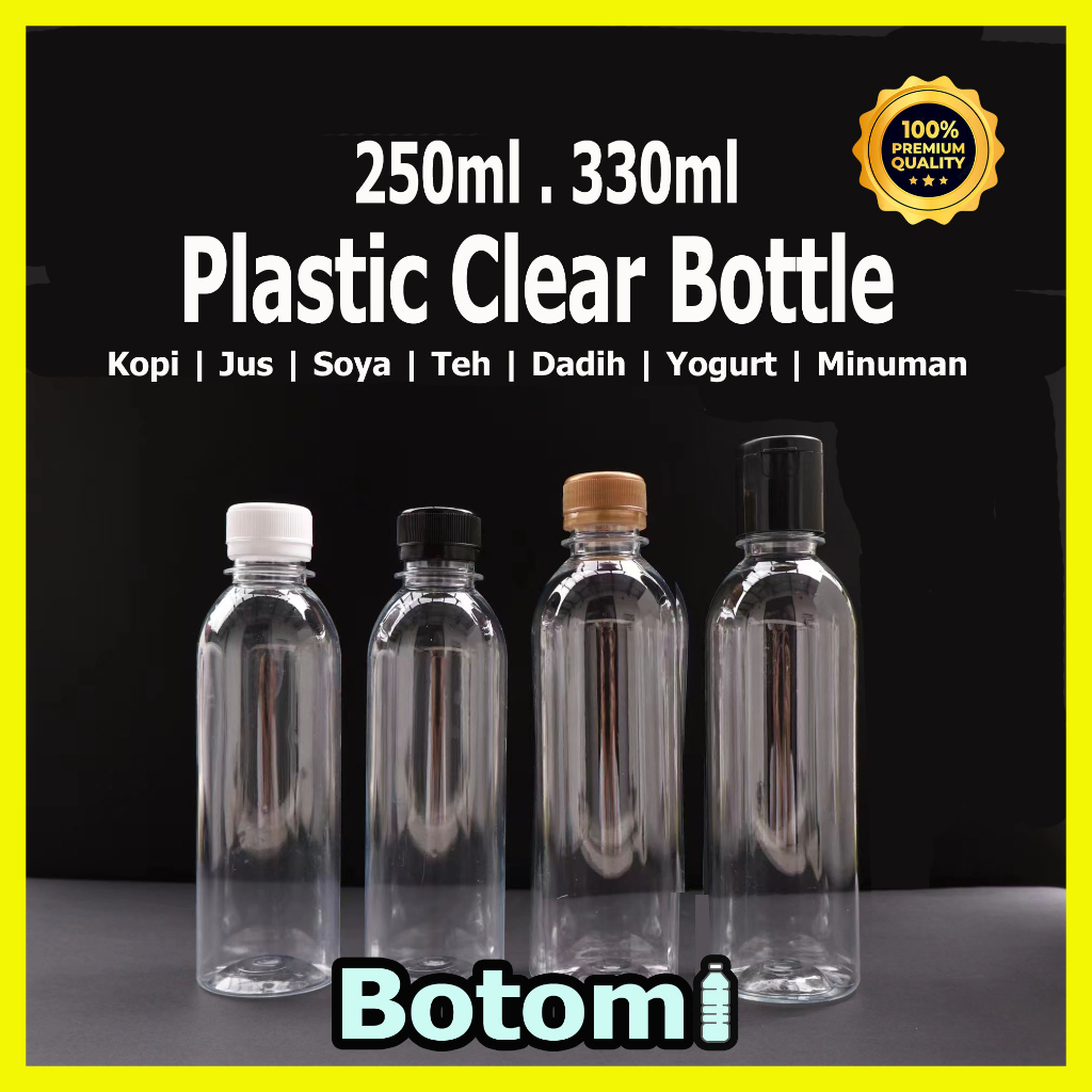 250ml 330ml Empty PET transparent clear plastic water bottle flip cap ...