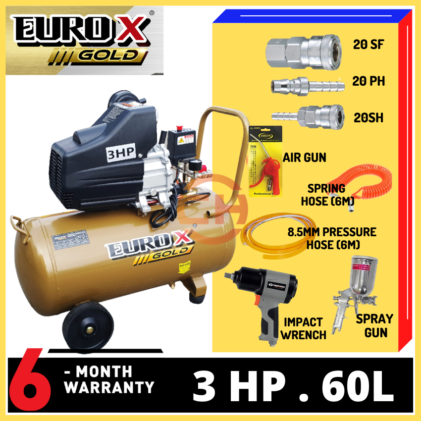 EUROX EUROPOWER EAX3060 EAW3060 AIR COMPRESSOR 3.0HP 60Litre 60l Combo Set | Shopee Malaysia