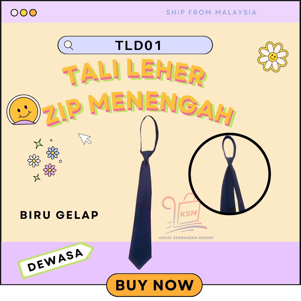 TIE DEWASA NAVY BLUE / TALI LEHER PENGAWAS SEKOLAH MENENGAH JENIS ZIP ...