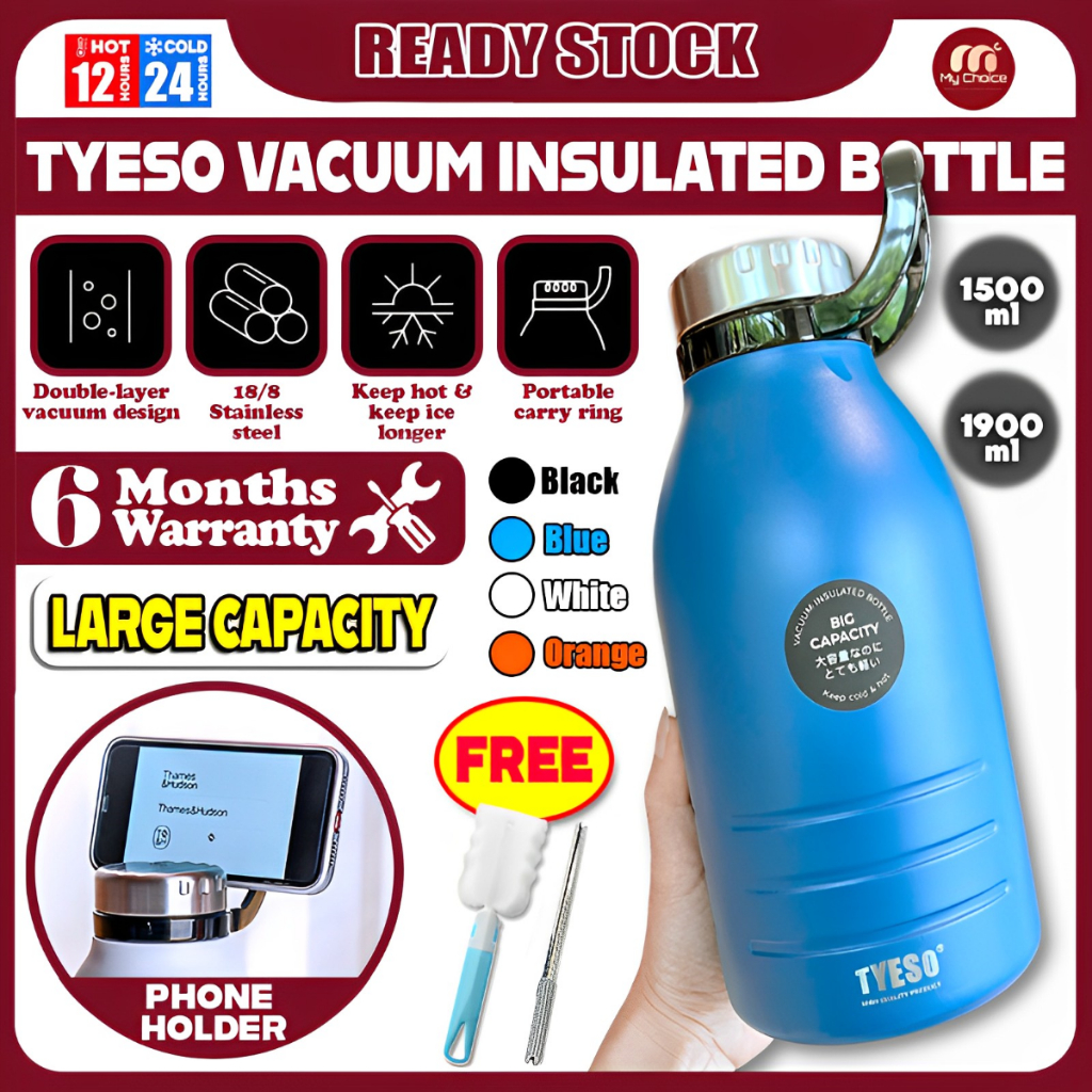 Tyeso Tumbler Thermos With Handle 1500ml/1900ml Large Vacuum Insulated ...