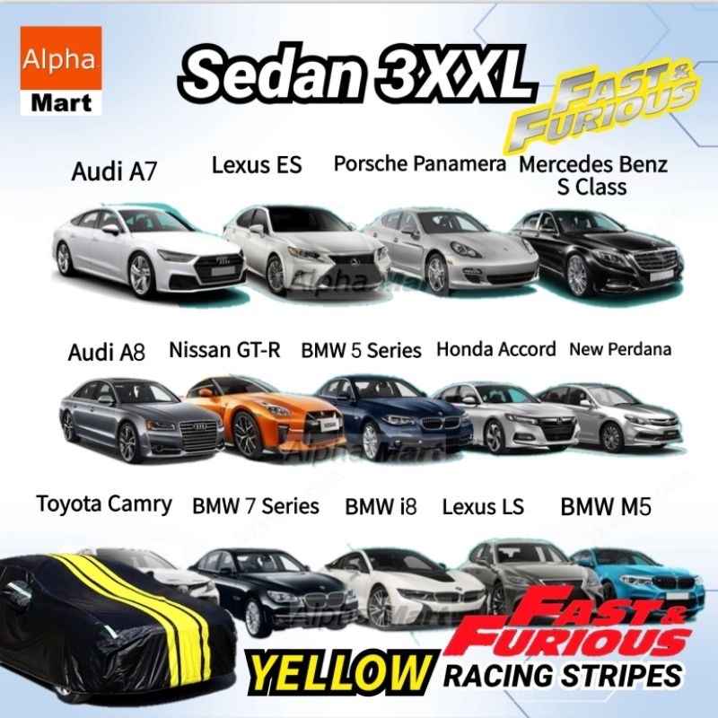 Alpha PREMIUM Racing Stripes Car Cover 3 layers Thick Waterproof ...