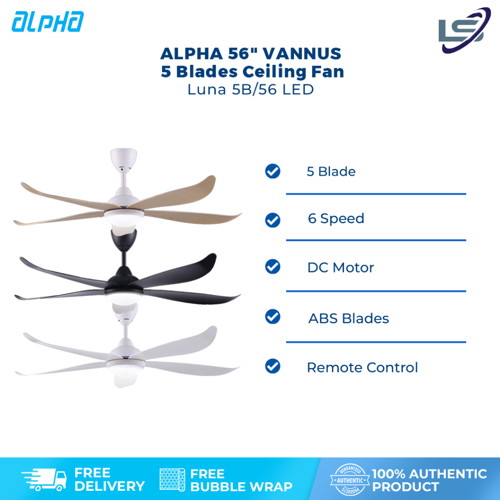 ALPHA 56" VANNUS 5 Blades Ceiling Fan Luna 5B/56 LED | Low Noise ...