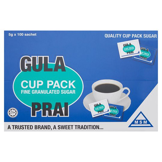 Gula Prai Cup Pack Fine Granulated Sugar 100 Sachet x 5g Gula sachet ...