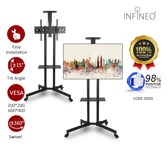 LED LCD Flat Panels Mobile TV Cart Stand with Locking Wheels Roda (Fits ...