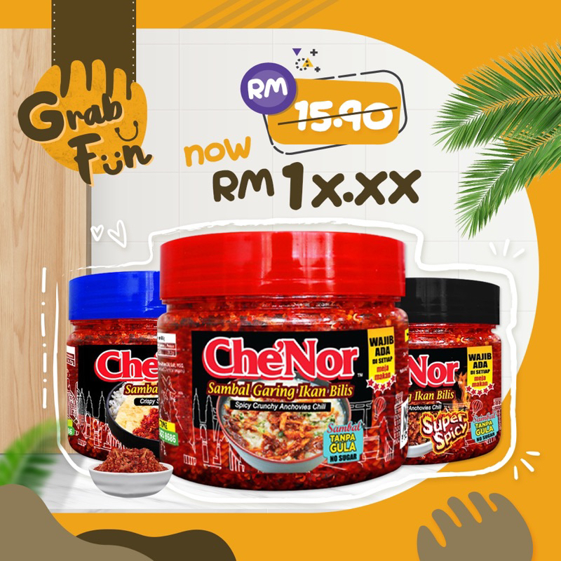 (GrabFun) SAMBAL GARING CHE NOR goreng kering tempe udang pedas ikan ...