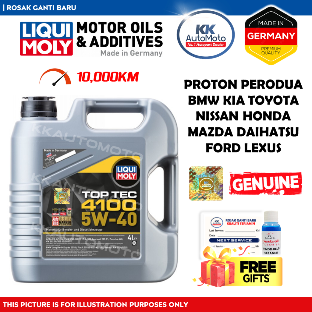 Genuine LIQUI MOLY Fully Synthetic 5W40 5W-40 TopTec 4100 German Engine Oil 4L Minyak Hitam ...
