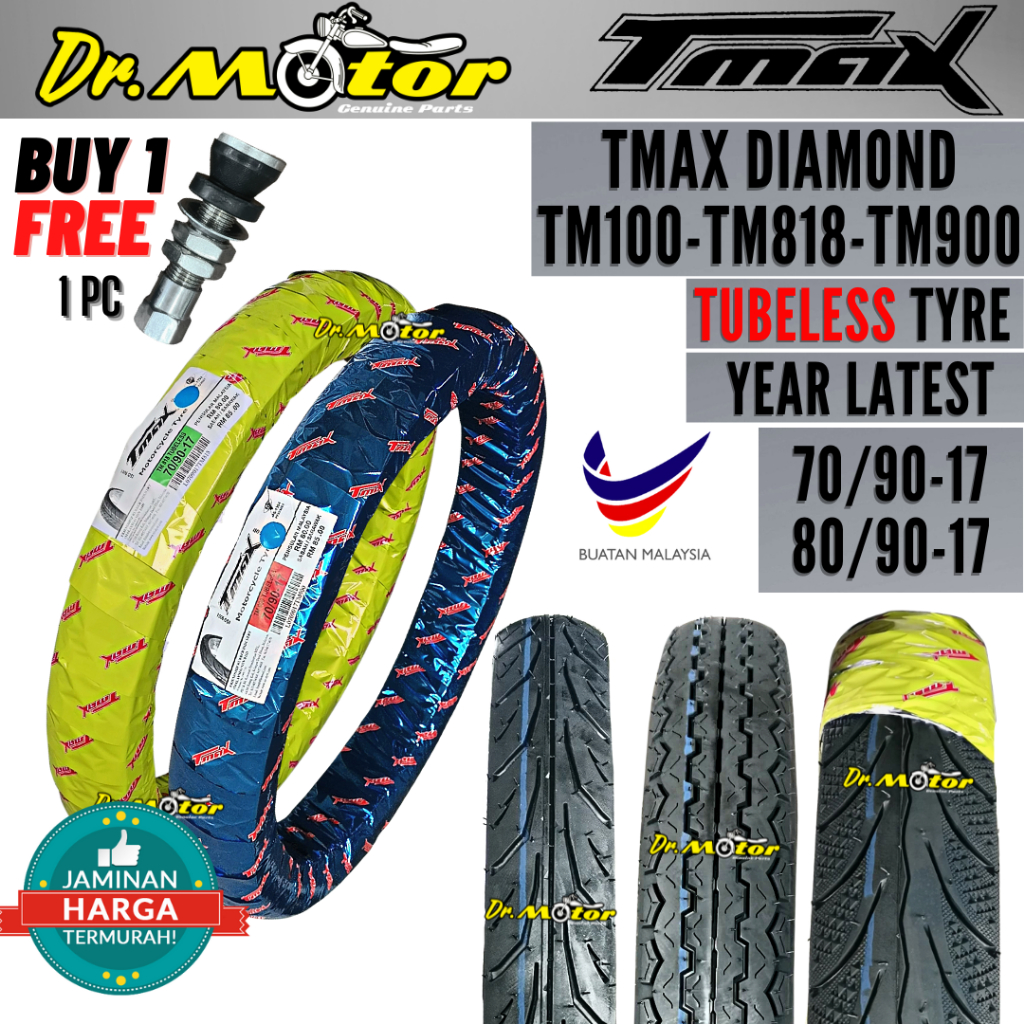 Tmax Diamond Tyre Tubeless Tayar Tire TM818 TM100 TM 900 TT9 70/90-17 ...