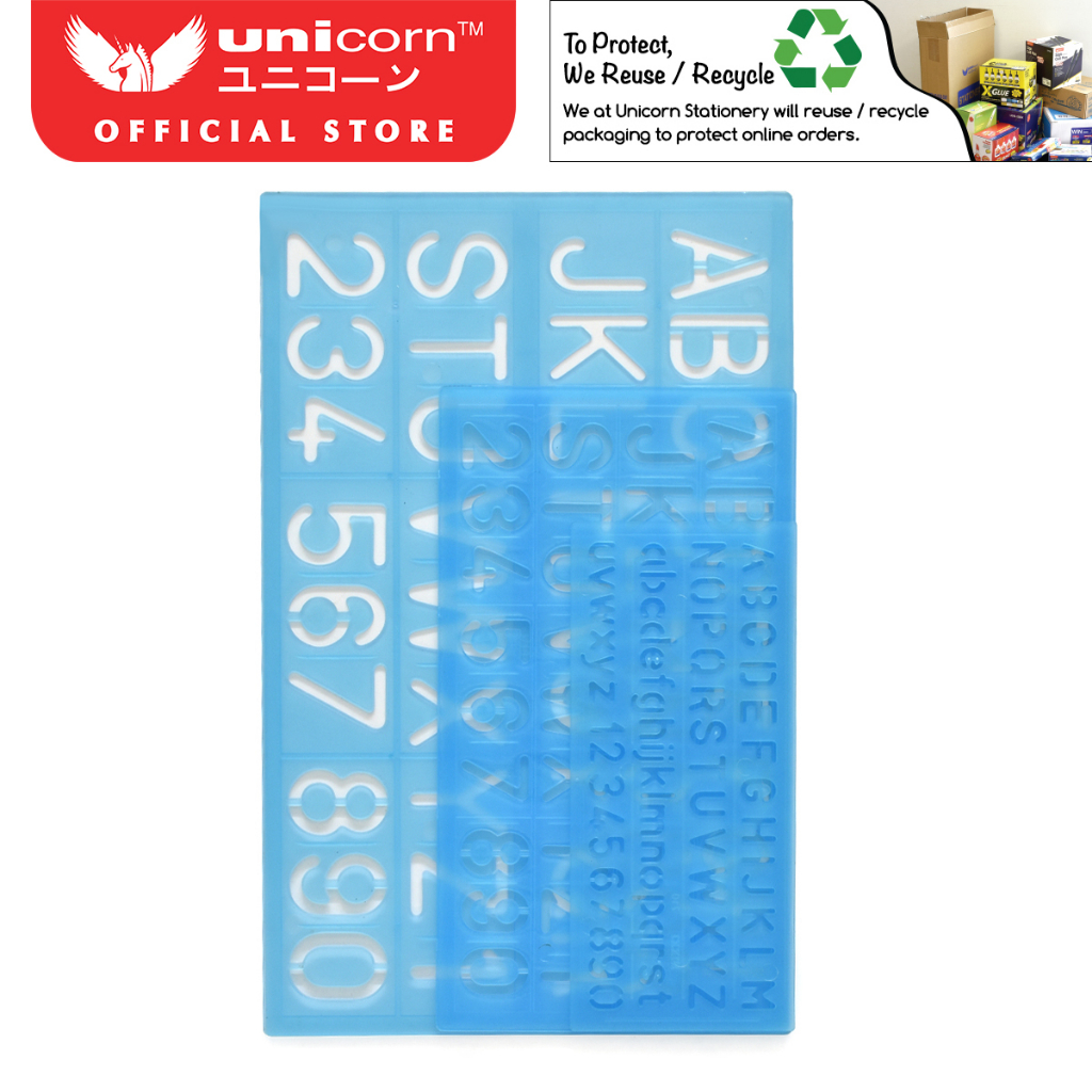 Unicorn Stationery Alphabet Numbers Stencil Ruler ABC Ruler 3 in 1 set ...