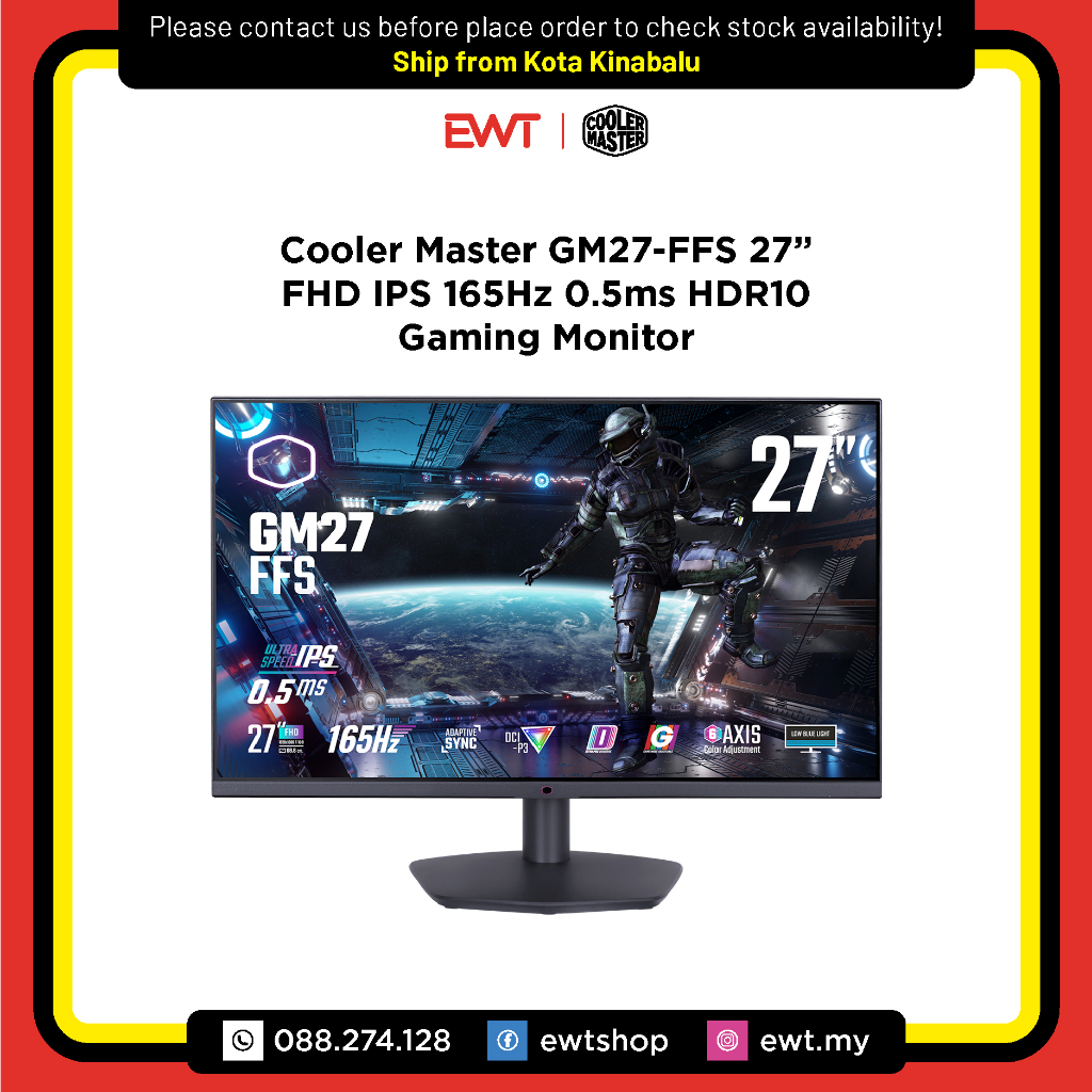 COOLER MASTER GM27-FFS 27" FHD IPS 165hz 0.5ms HDR10 Gaming Monitor 100 ...
