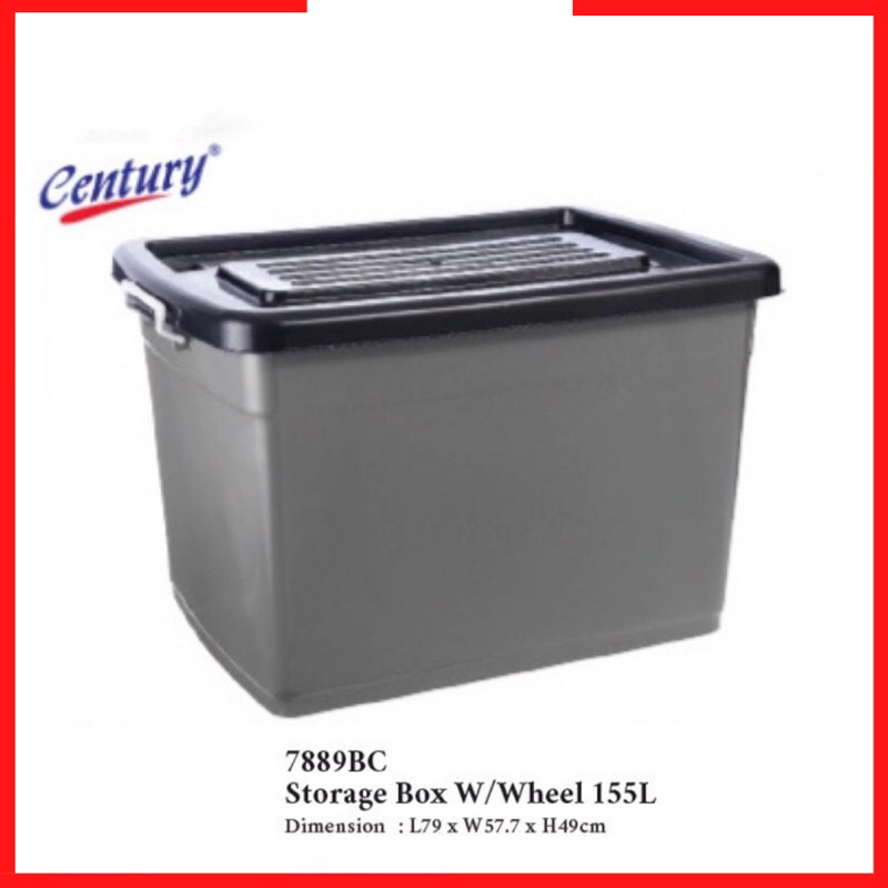 7889BC STORAGE BOX W/WHEEL 155L KOTAK PENYIMPANAN PLASTIK BESAR GREY ...