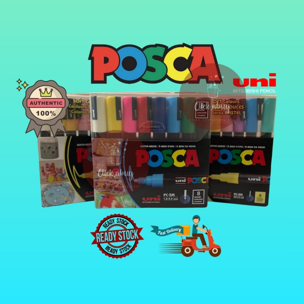 POSCA ️ MARKER SET OF 8 COLORS PC-5M / PC-3M / PC-3M (SOFT COLORS ...