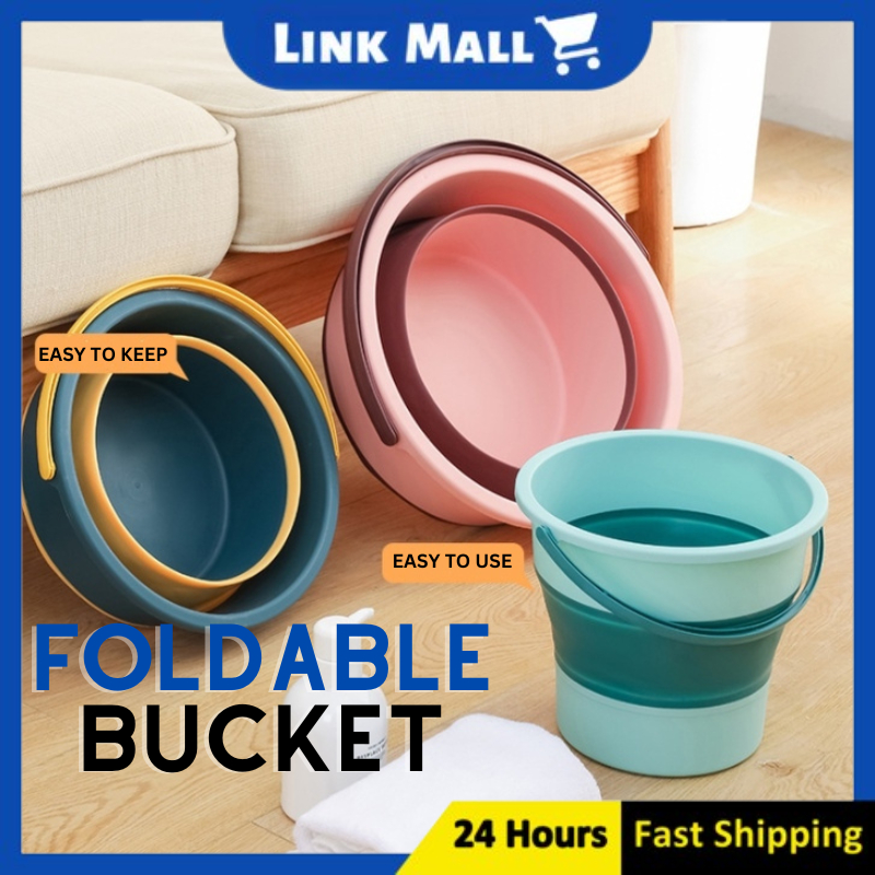 LINK Foldable Collapsible Bucket Pail Water Washing Cleaning Tong Baldi ...
