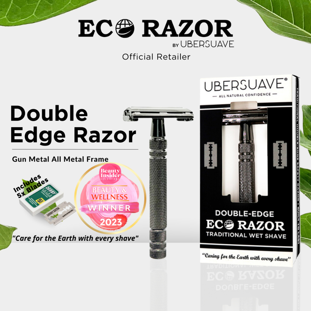 Ubersuave Eco-Razor Gun Metal Butterfly Open Double Edge Razor Pencukur ...