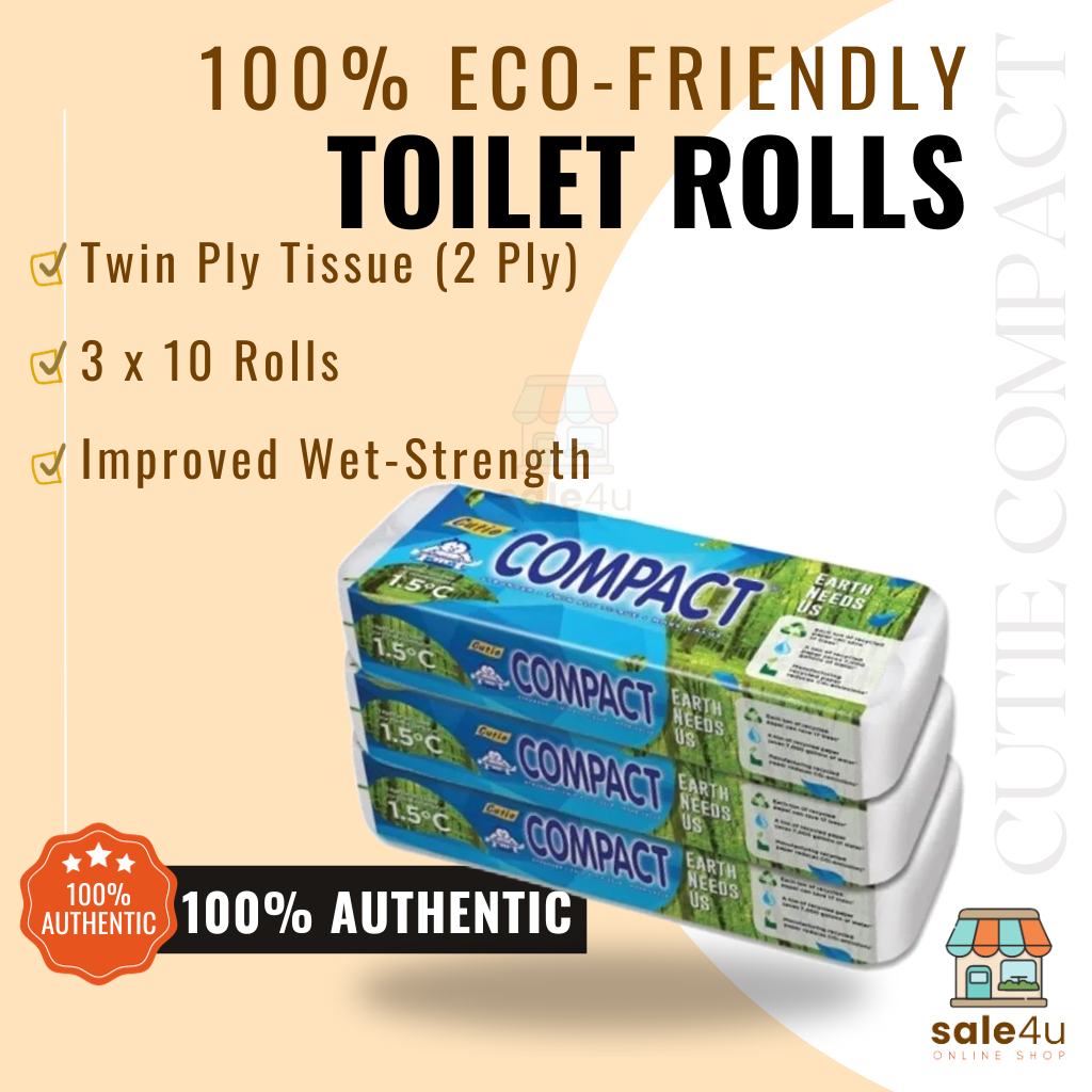 Cutie Compact Blue Toilet Rolls Eco-friendly Bathroom Tissue 2 Ply (3 x 10 Rolls) | Shopee Malaysia