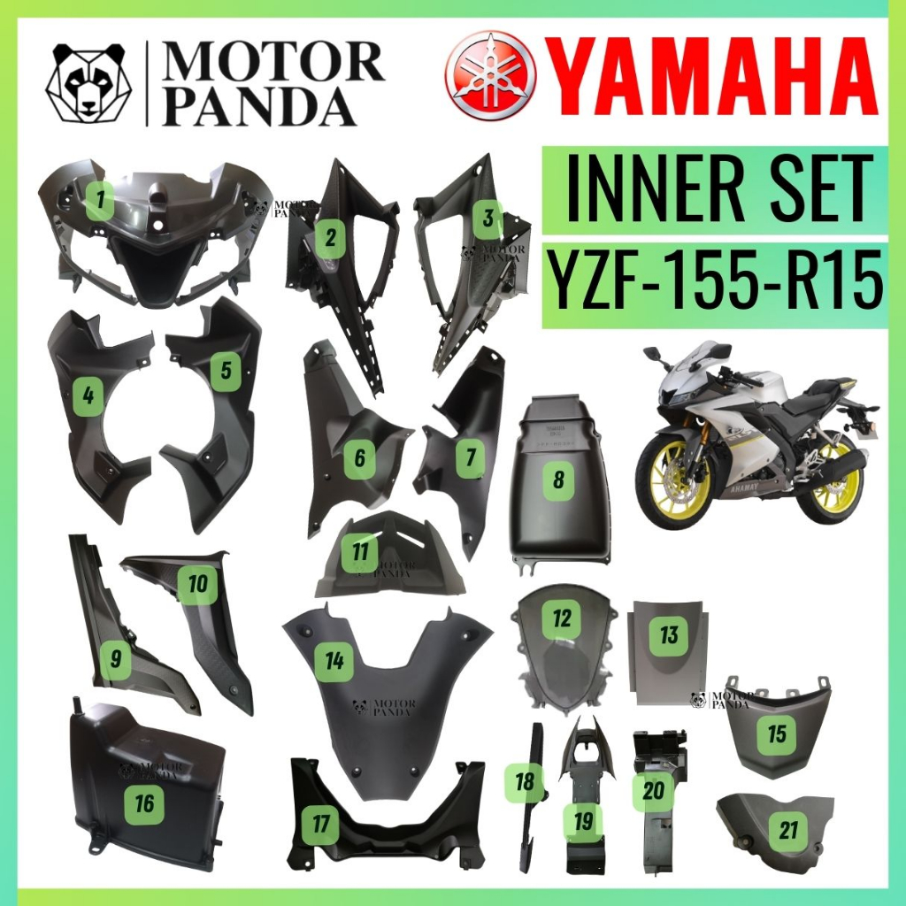 YZF-R15 YZF155 YZF R15 INNER FULL SET PART HITAM COVERSET BLACK CAVER ...