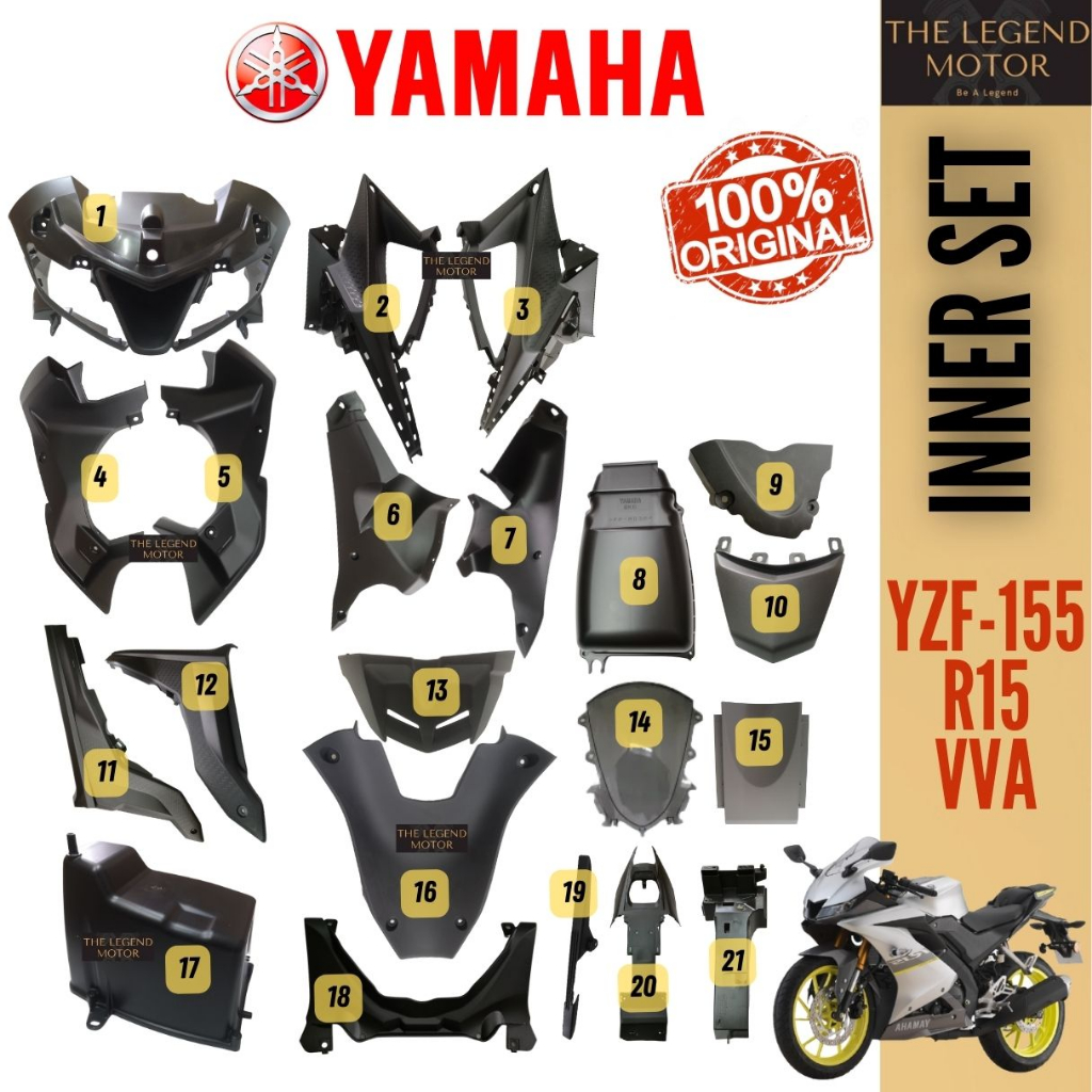 YZF-R15 YZF155 YZF R15 INNER FULL SET PART HITAM COVERSET BLACK COVER ...