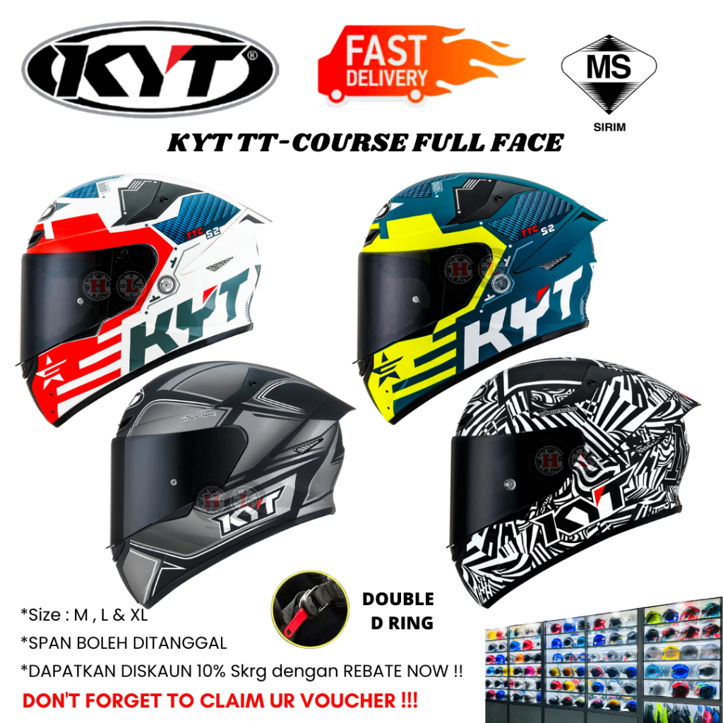 KYT TT-COURSE SERIES HELMET FULL FACE ( TOURIST MATT COOL GREY ...