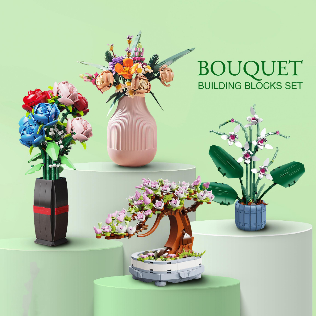 Flower Blocks Blok Bunga Building Blocks Rose Orchid Bouquet Set Girl ...