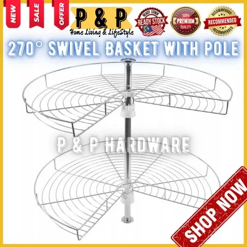 270 Degree Swivel/ Pole Basket / Kitchen Cabinet Storage Basket ...