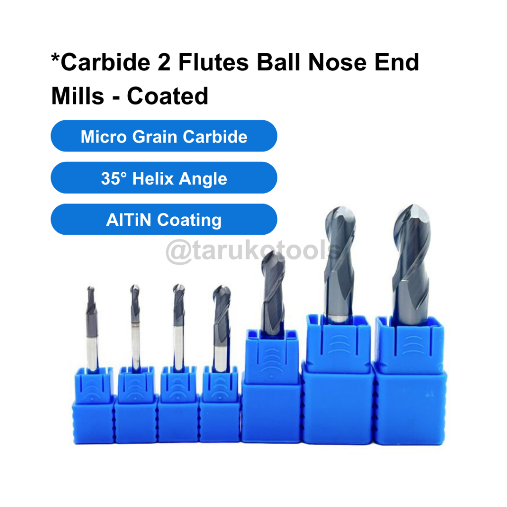 Carbide 2 Flutes Ball Nose End Mills AlTiN Coating CNC Machining ...