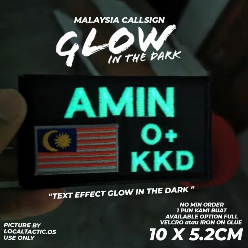 CALLSIGN MALAYSIA FLAG - GLOW IN THE DARK - VELCRO PATCH EMBROIDERY ...