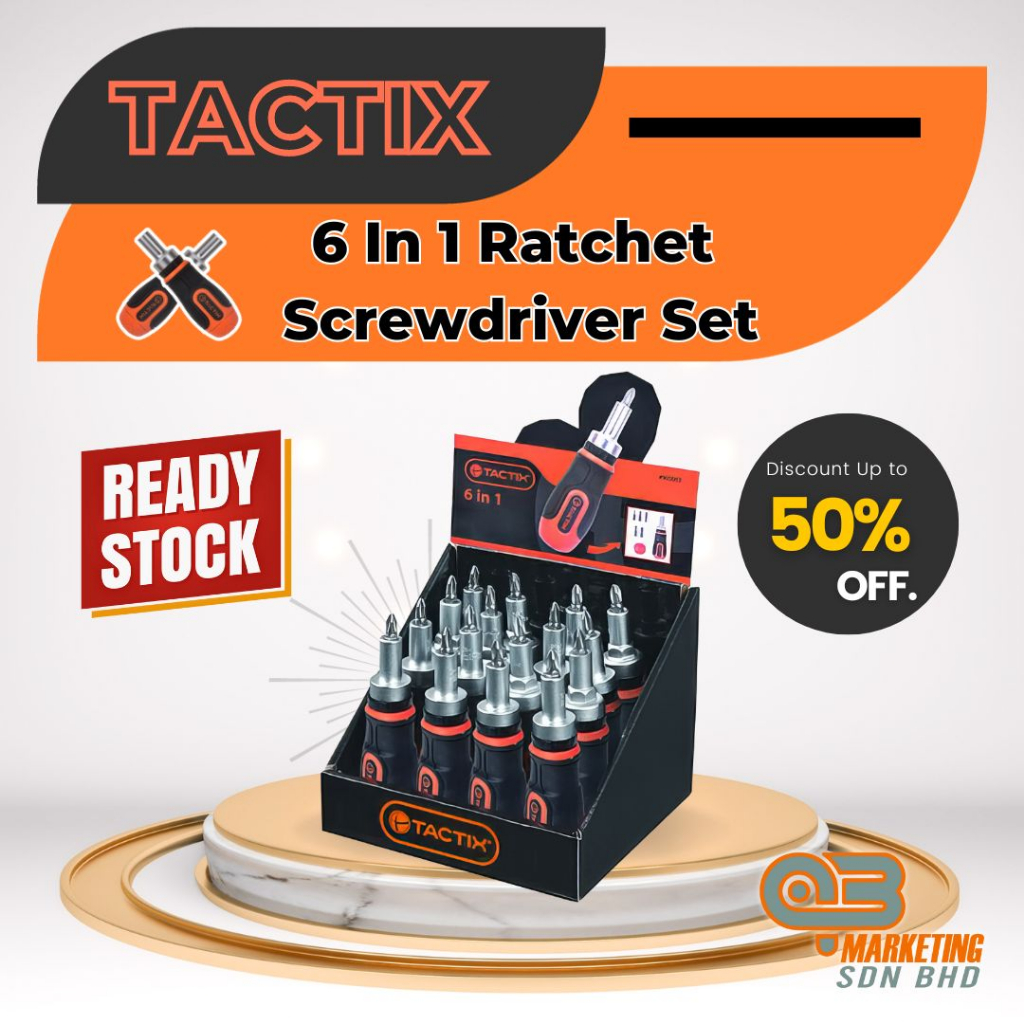 Tactix 6 in 1 stubby ratchet screwdriver I Compact and versatile tool ...