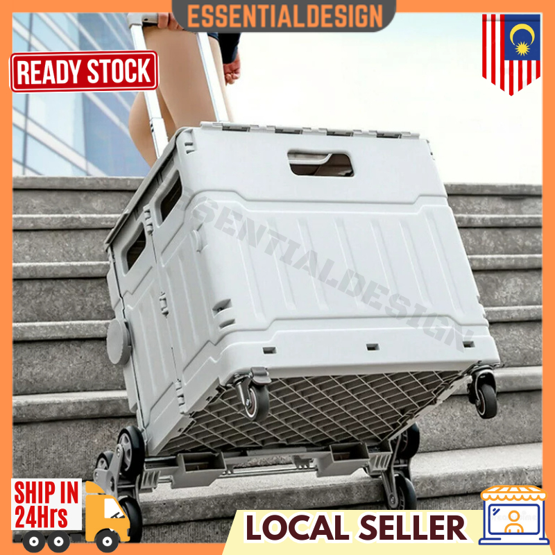 80L Foldable Trolley Cart 8 Wheels Shopping Trolley 100kg Troli Boleh ...