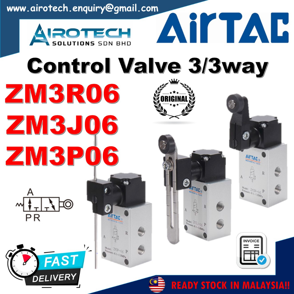AirTAC Control Valve 3/2 way ZM3 Series Mechanical Valve Limit Switch Valve 1/8" *Invoice ...