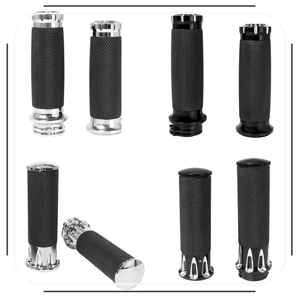 Motorcycle Handlebar Hand Grip 1'' 25mm Handle Bar Grips Black/ Chrome ...