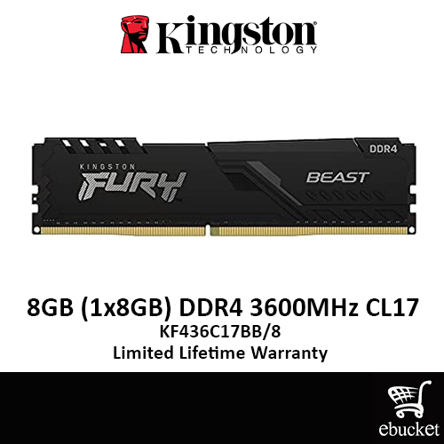 Kingston FURY Beast Black 8GB (1x8GB) DDR4 3600MHz CL17 Memory RAM ...