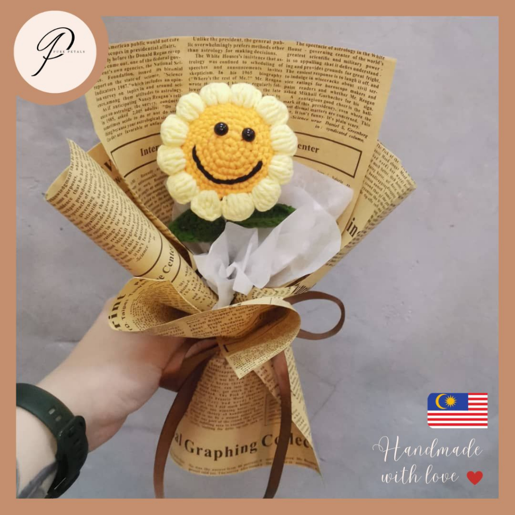 Handmade Knitted Crochet Sunflower Bouquet 针织钩织太阳花花束 Bunga Kait ...