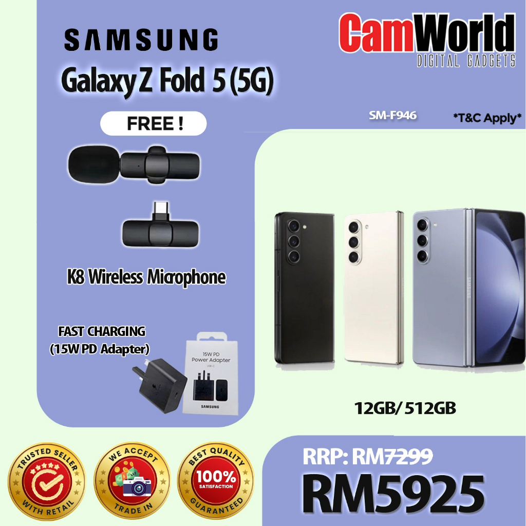 Samsung Galaxy Z Fold 5 / Fold 5 5G (SM-F946) ( 12GB + 512GB ) With 15w ...