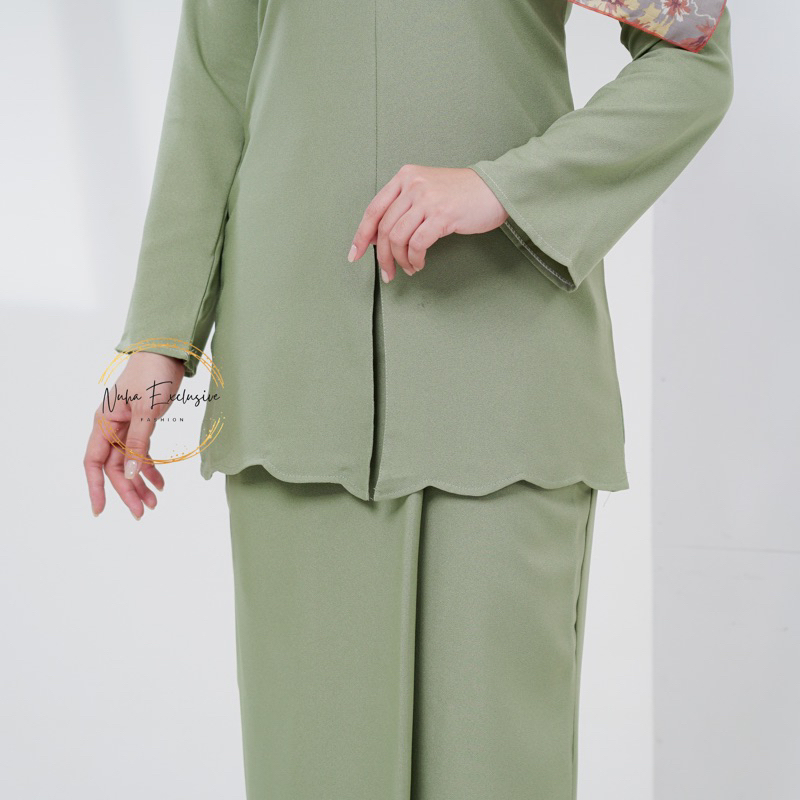 SAGE GREEN Kurung Moden Biku Kuntum | Shopee Malaysia