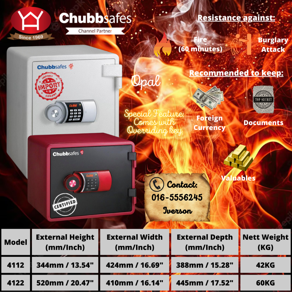 Chubb Chubbsafes Opal 4122 Electronic Lock (E50) (60KG) Safebox Safety ...