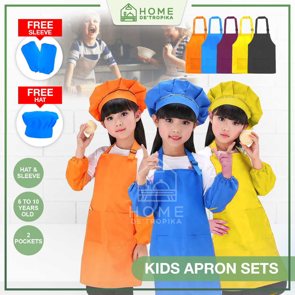 𝐖𝐚𝐭𝐞𝐫𝐩𝐫𝐨𝐨𝐟 𝐅𝐮𝐥𝐥 𝐒𝐞𝐭𝐬 𝐇𝐚𝐭 & 𝐒𝐥𝐞𝐞𝐯𝐞 Apron Budak Kids Apron Kid Chef ...