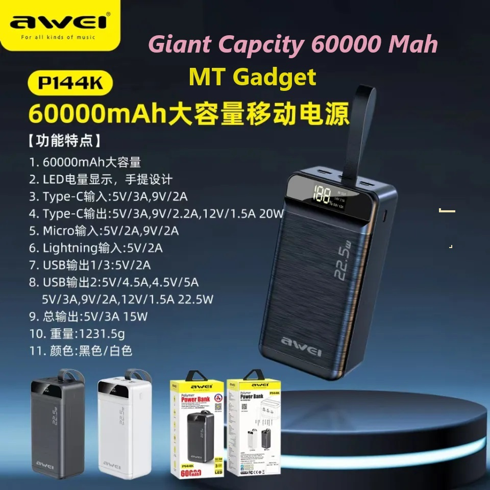 Awei 60000mAh 22.5W PD Fast Charge P142K P141K P140k 143 144K Power ...