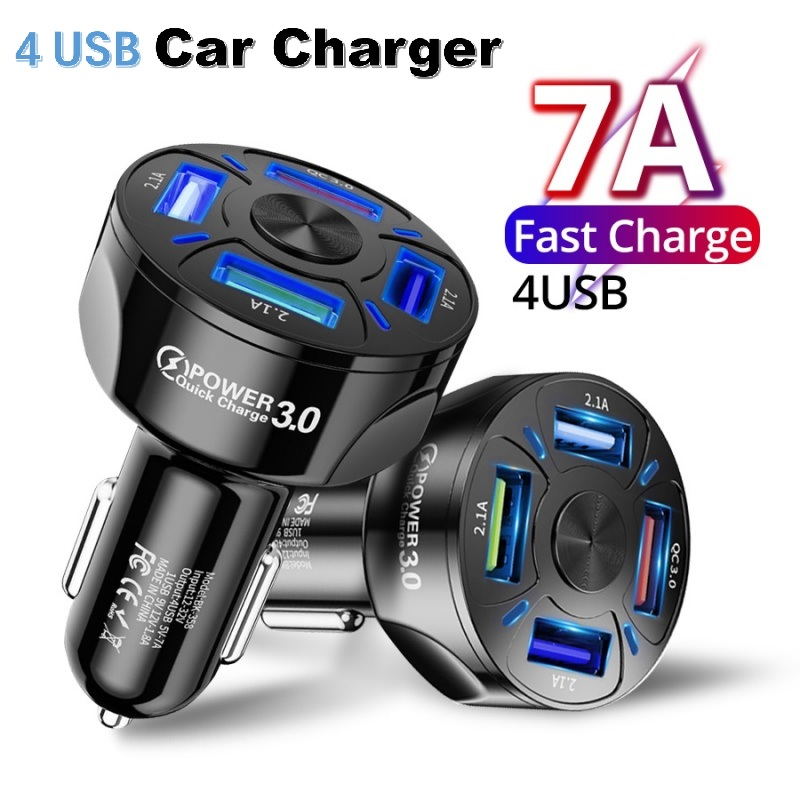 7A Car Charger QC3.0 4USB 3USB Dual USB Fast Charging In-Car Charger Adapter Support Quick ...